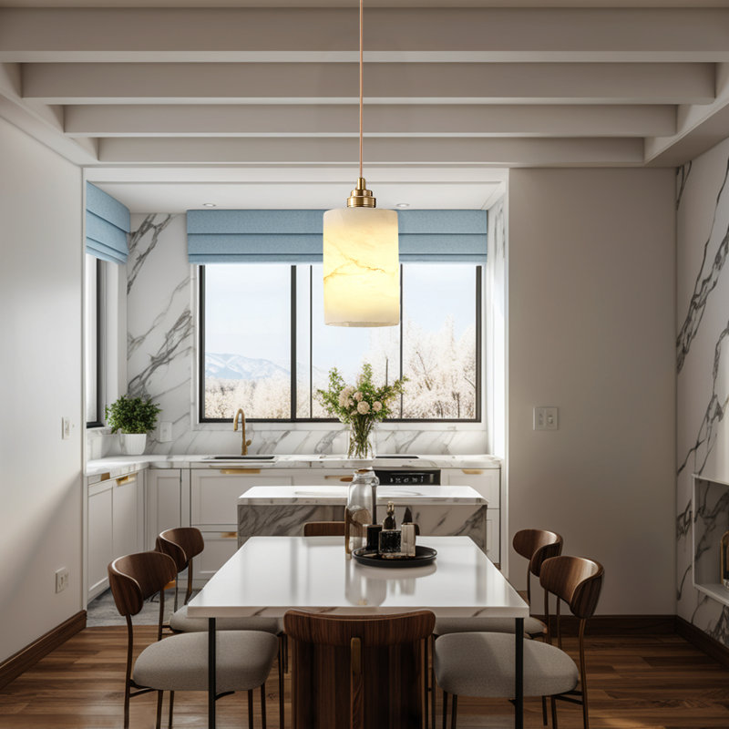 Farmhouse White Cloud Stone Pendant Lamp | Rustic Alabaster Hanging Lamp | Ping Lighting